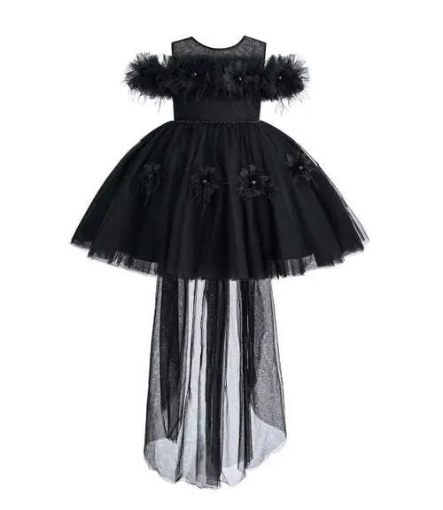 TULLEEN Feather-trimmed Bow Dress
