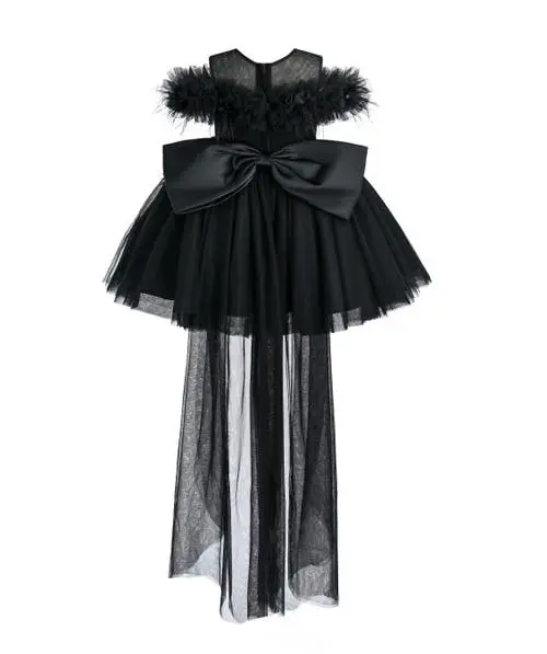 TULLEEN Feather-trimmed Bow Dress