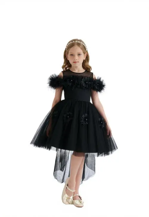 TULLEEN Feather-trimmed Bow Dress