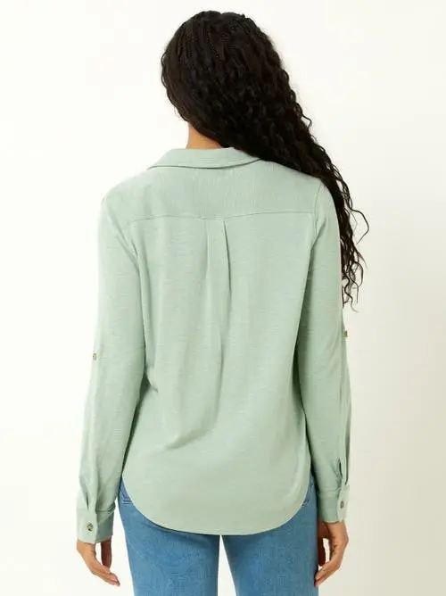 SINGLE STITCH Knit Button-up Shirt - Hunter Green