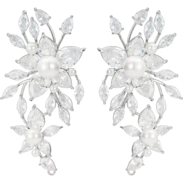 UNTAMED PETALS Royalist Pearl And Crystal Statement Earrings - Silver
