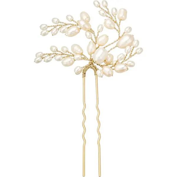 UNTAMED PETALS Poetry Freshwater Pearl Hair Pin - Gold