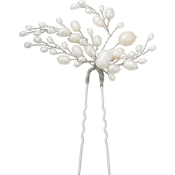 UNTAMED PETALS Poetry Freshwater Pearl Hair Pin - Silver