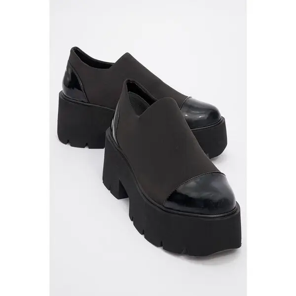 PROLOGUE SHOES Grena Platform Slip-on Shoes - Black Patent Faux Leather