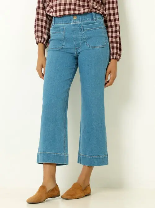 SINGLE STITCH High-rise Cropped Wide Leg Jeans