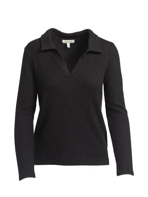SINGLE STITCH Classic Ribbed V-neck Sweater With Collar - Macaroon