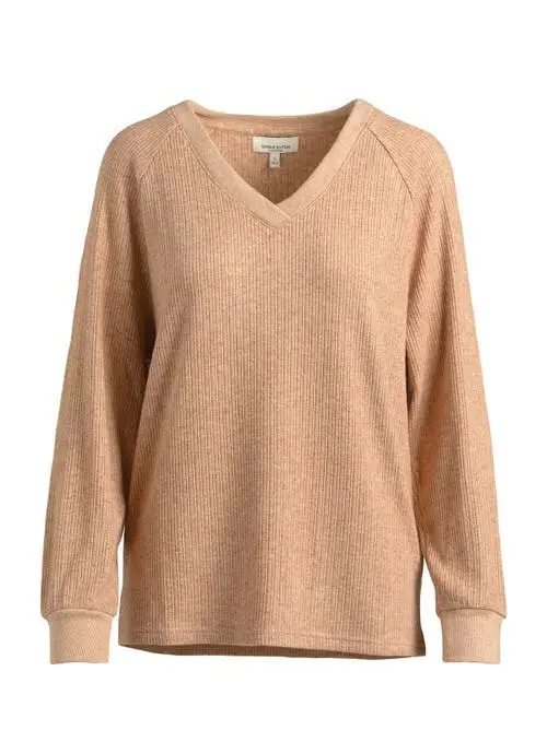 SINGLE STITCH Ribbed V-neck Sweater - Macaroon