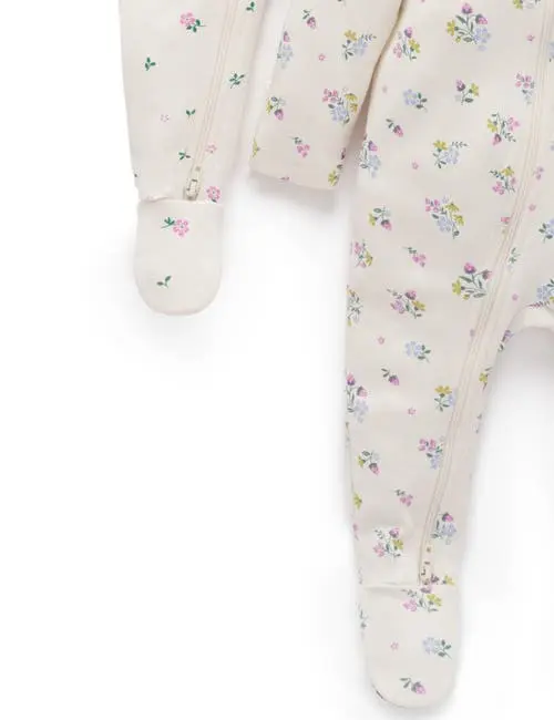PUREBABY 2-pack Printed Zip Footies - Cherry Blossom Print