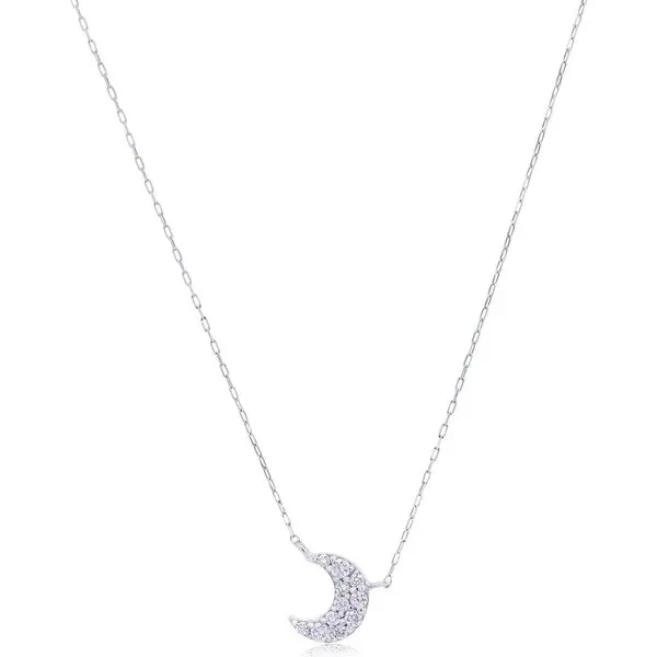 THE LOVERY FINE JEWELRY Mini Diamond Moon Pendant Necklace - White Gold