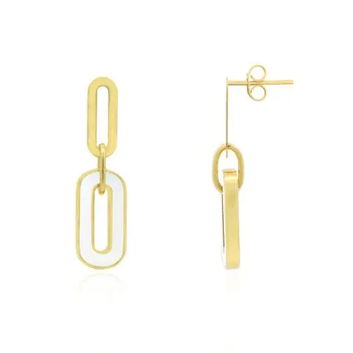 THE LOVERY FINE JEWELRY Paperclip Link Earrings - White Enamel
