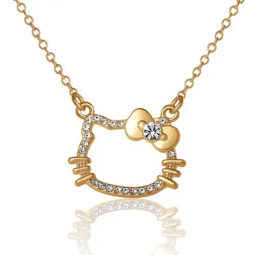 HELLO KITTY Outline Pendant Necklace With Chain - Gold Tone