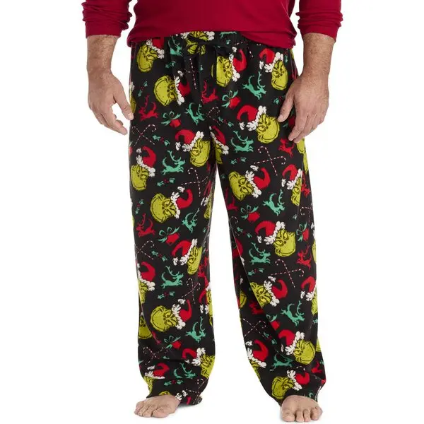 Mitchell & Ness Big & Tall Mjc Fleece Grinch Printed Lounge Pants - Black