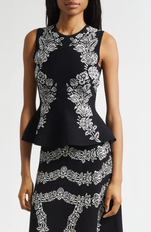 Ulla Johnson Vanna Floral Jacquard Peplum Tank - Noir