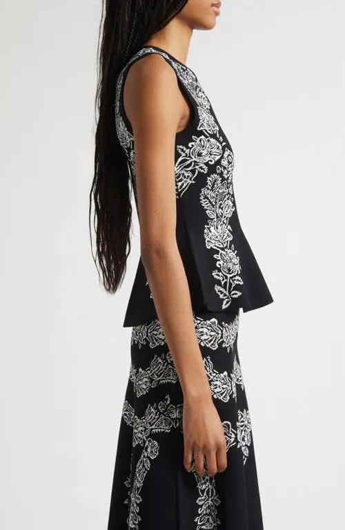 Ulla Johnson Vanna Floral Jacquard Peplum Tank - Noir