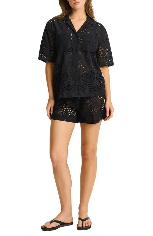 SEA LEVEL Ibiza Cotton Eyelet Cover-up Bowling Shirt
