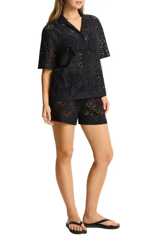SEA LEVEL Ibiza Cotton Eyelet Cover-up Bowling Shirt