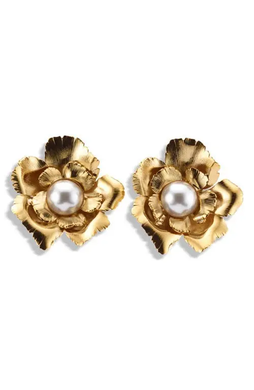 LELET NY Jasmine Floral Faux Pearl Drop Earrings - Gold