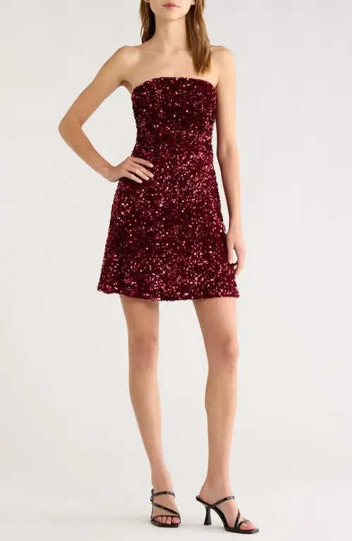 ALL IN FAVOR Strapless Sequin Minidress - Wine