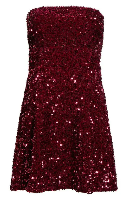 ALL IN FAVOR Strapless Sequin Minidress - Wine