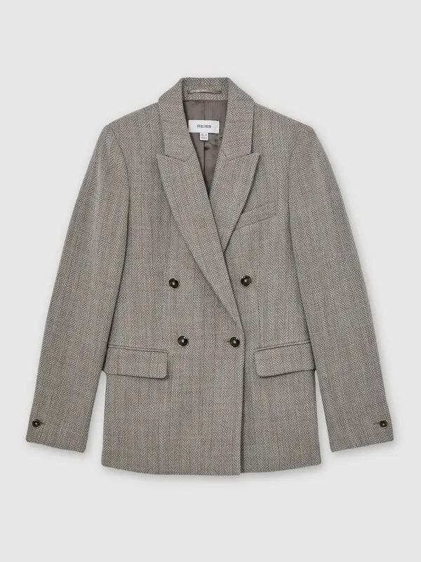 REISS Ember Petite Herringbone Blazer - Grey