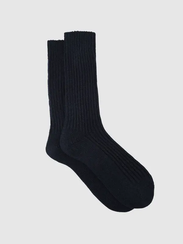 REISS Rib-knit Socks With Wool And Cashmere - Navy