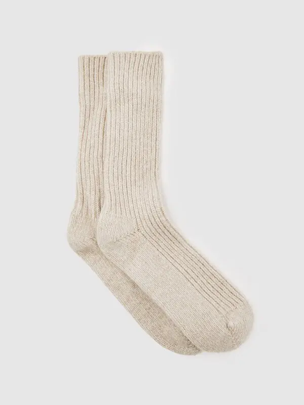 REISS Rib-knit Socks With Wool And Cashmere - Oatmeal