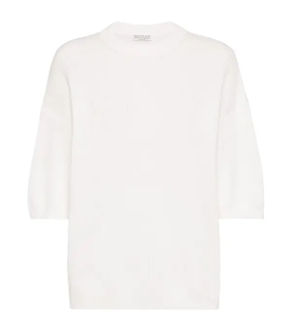 Brunello Cucinelli Cotton Cropped-sleeve Sweater - White