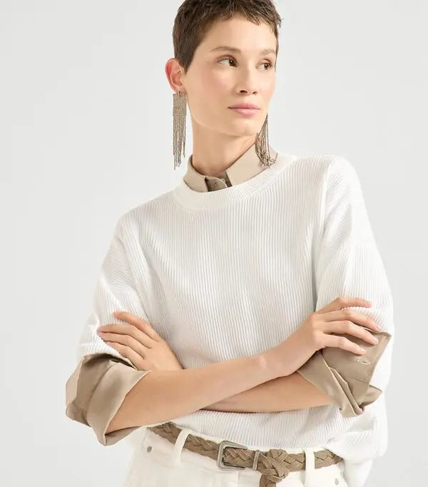 Brunello Cucinelli Cotton Cropped-sleeve Sweater - White
