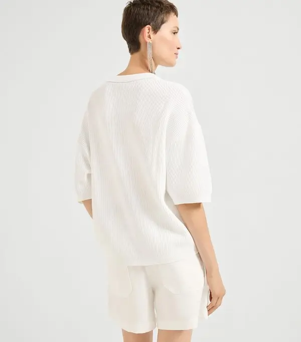 Brunello Cucinelli Cotton Cropped-sleeve Sweater - White