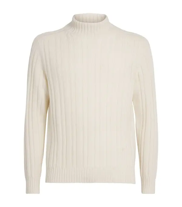 Isaia Cashmere Ribbed Mock-neck Sweater