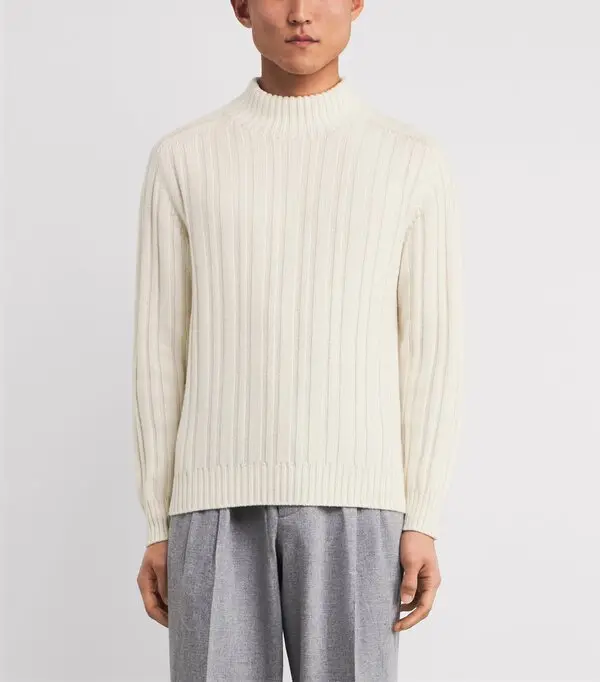 Isaia Cashmere Ribbed Mock-neck Sweater