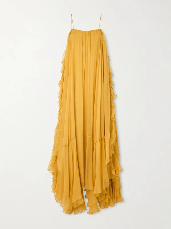 Chloé Asymmetric Embellished Ruffled Silk-crepon Gown