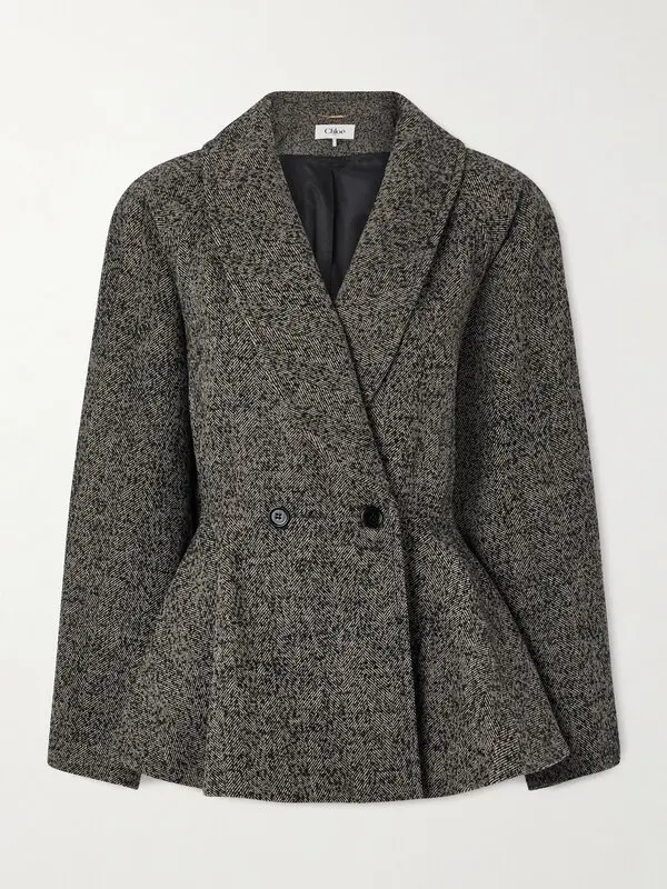 Chloé Double-breasted Herringbone Wool-blend Blazer - Gray
