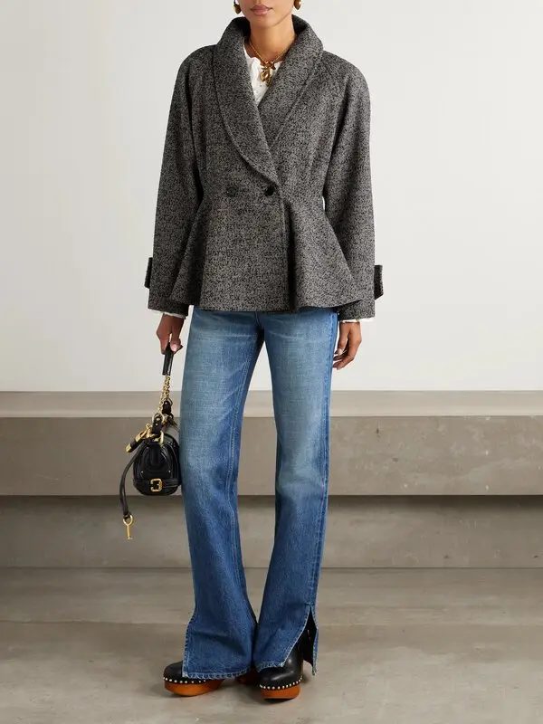 Chloé Double-breasted Herringbone Wool-blend Blazer - Gray