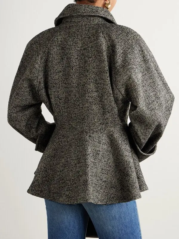 Chloé Double-breasted Herringbone Wool-blend Blazer - Gray