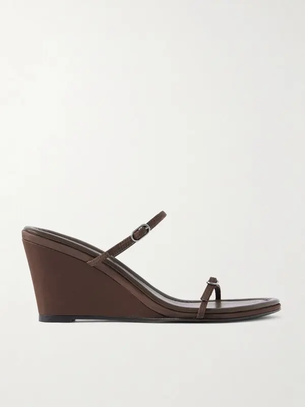 ST. AGNI Petit Belt Recycled-satin Wedge Sandals
