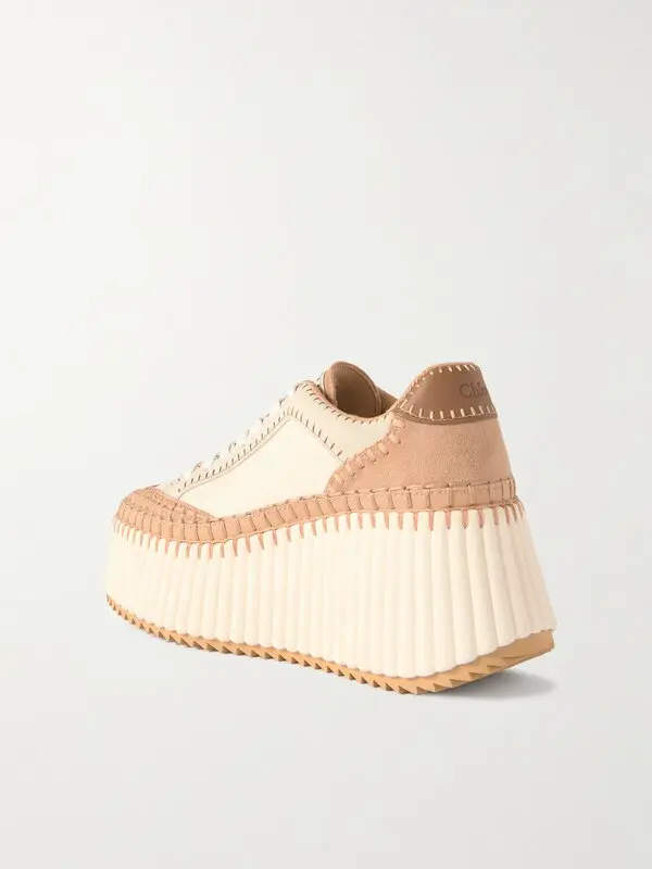 Chloé Nama Suede-trimmed Leather Platform Sneakers - Neutrals