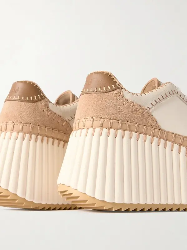 Chloé Nama Suede-trimmed Leather Platform Sneakers - Neutrals