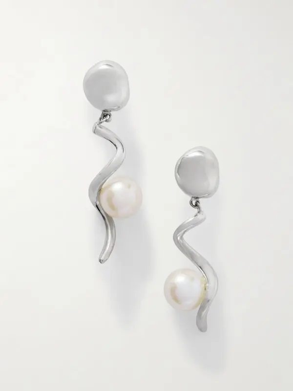 Agmes Teneille Recycled Sterling Pearl Drop Earrings - Silver