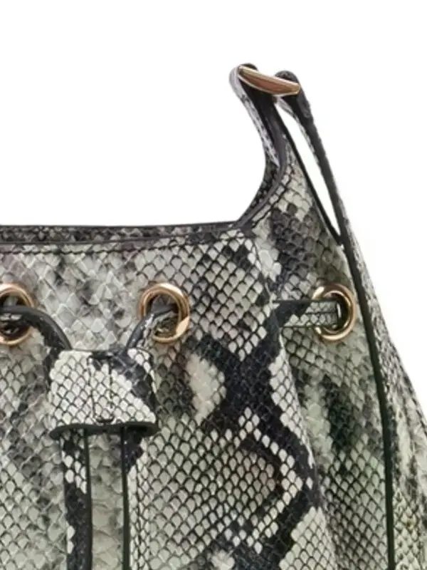 ANINE BING Mini Alana Snakeskin-print Bucket Bag - Grey