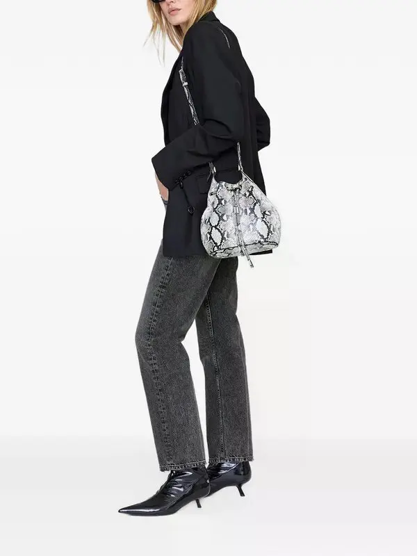 ANINE BING Mini Alana Snakeskin-print Bucket Bag - Grey