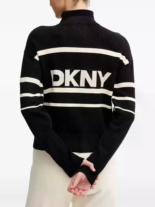 Dkny Striped Zip Cardigan - Black
