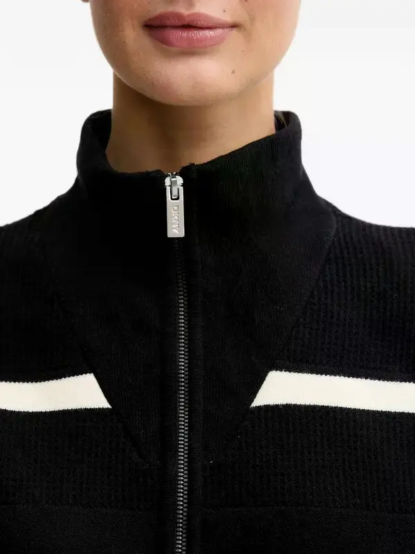 Dkny Striped Zip Cardigan - Black