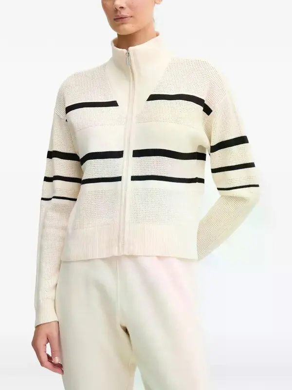 Dkny Striped Zip Cardigan - Neutrals