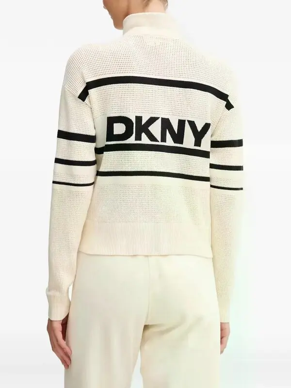 Dkny Striped Zip Cardigan - Neutrals