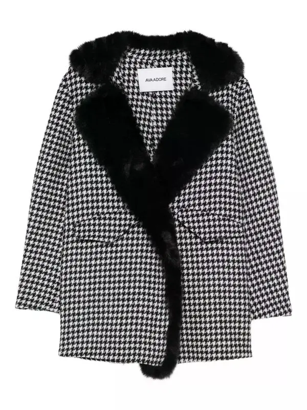 AVA ADORE Houndstooth Faux Fur Coat