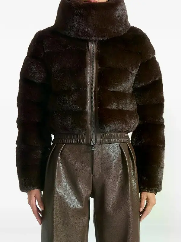 Manière De Voir Plush-ribbed Jacket Set With Detachable Scarf - Brown