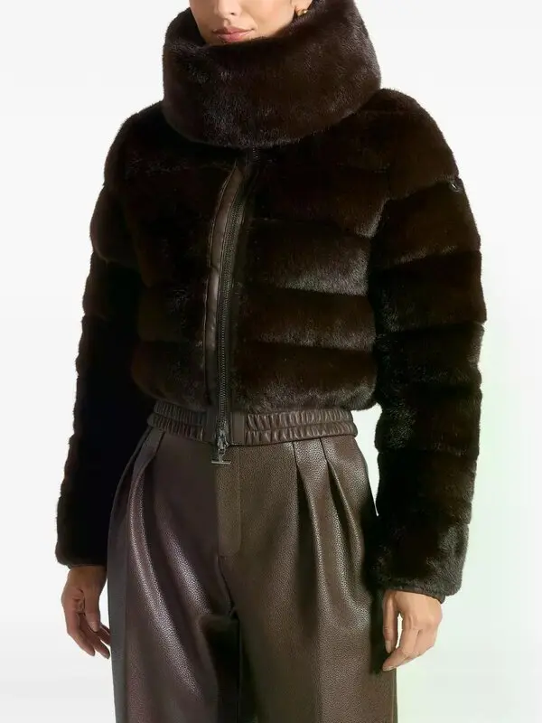 Manière De Voir Plush-ribbed Jacket Set With Detachable Scarf - Brown