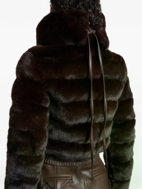 Manière De Voir Plush-ribbed Jacket Set With Detachable Scarf - Brown