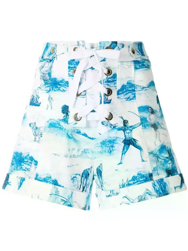 Isolda High-waist Printed Shorts - Blue